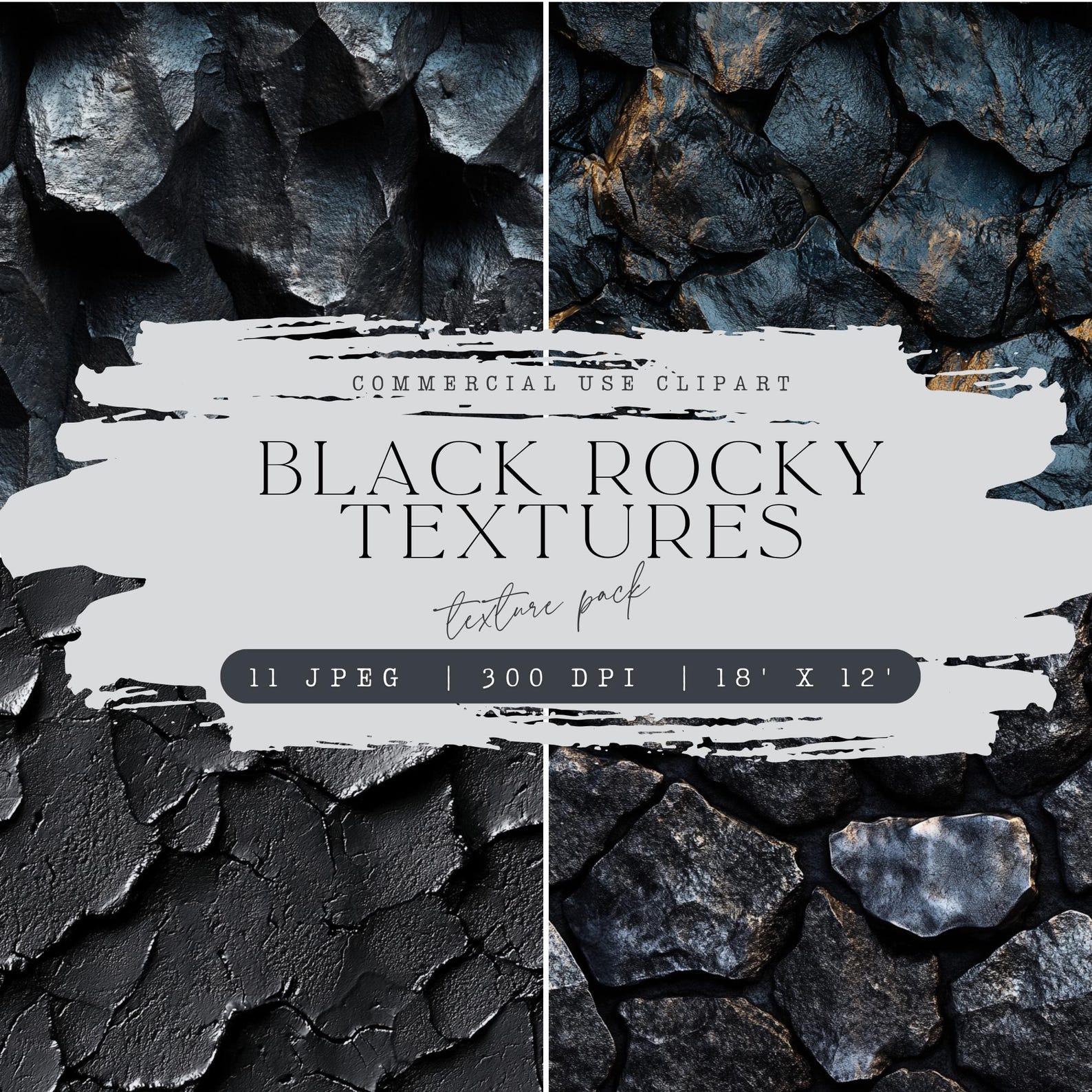 Dark Black Rocky Texture Digital Paper: Moody Photo Background (11 JPEG ...