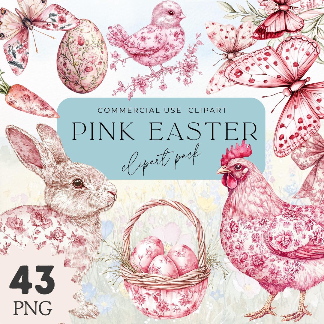 Pink Easter, Pink Toile Clipart, Pink Easter Graphics, Commercial Use ...