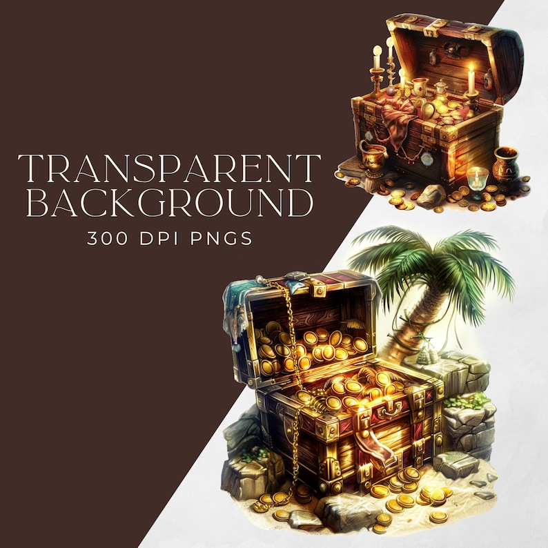 10 Treasure Chest Clipart | Pirate Chest | Printable Watercolor Clipart ...