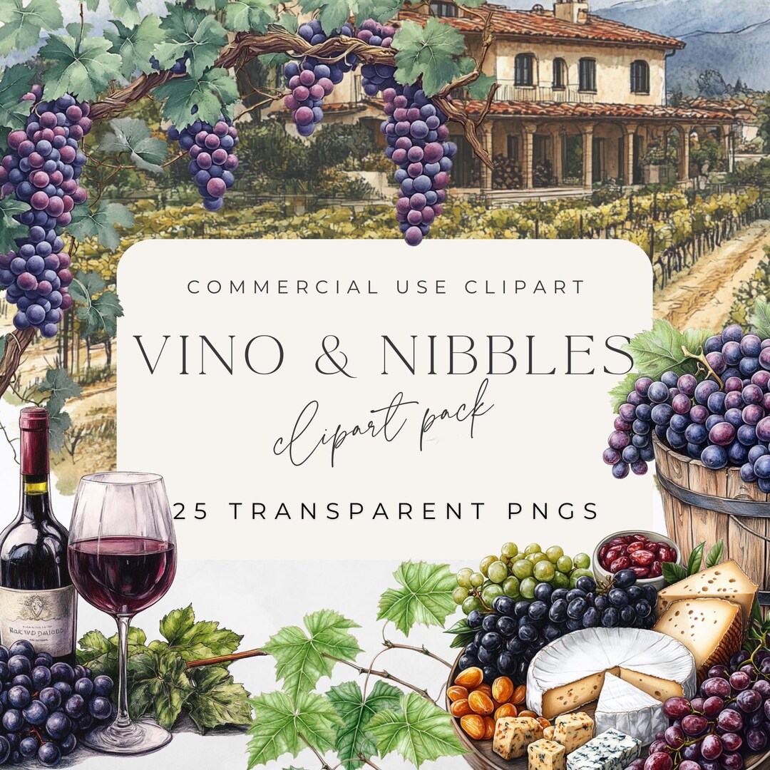 25 PNG Vino & Nibbles Clipart Pack Wine, Grapes, Grazing Plate ...