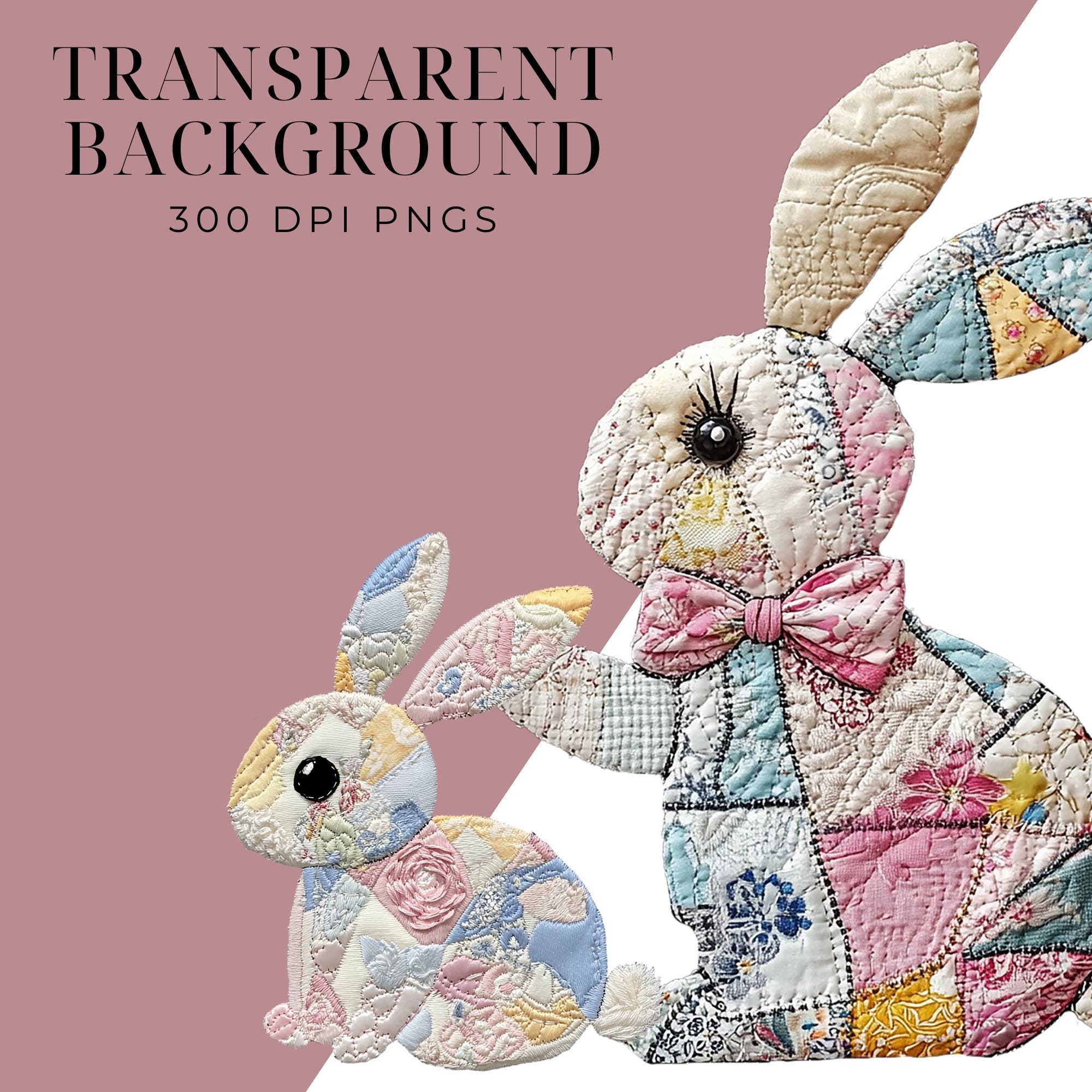 Patchwork Bunny Clipart: Watercolor Easter Graphics (PNG Digital ...