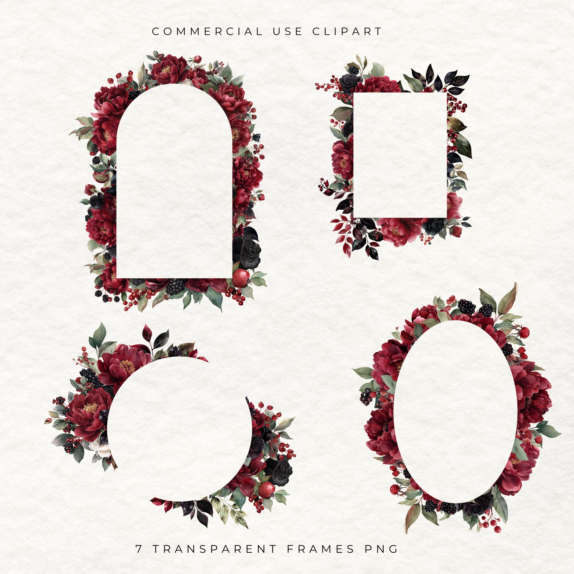 Red Peonies Clipart: Burgundy Floral Bouquets, Frames & Borders (PNG ...