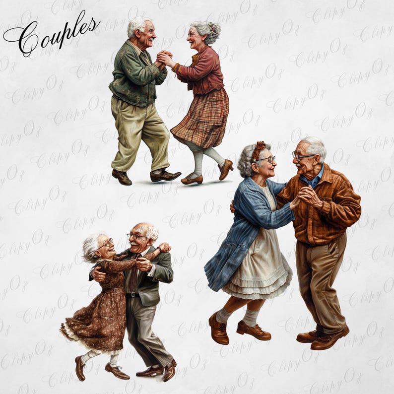 Dancing Old Couples Clipart: Funny Aging Ladies & Gentlemen (PNG ...
