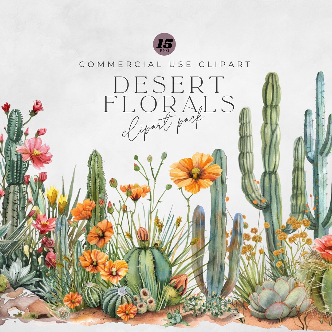 Watercolor Desert Florals Cactus Clipart, Cacti Graphics, Digital ...