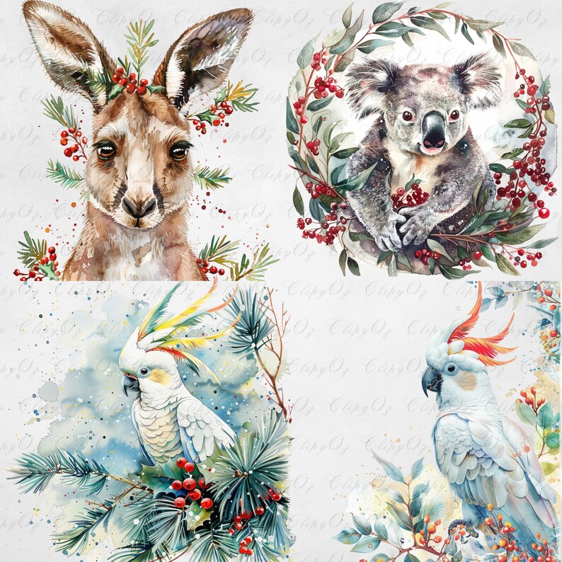 Australian Christmas Animals Clipart: Festive Ozzie PNG Images (digital ...