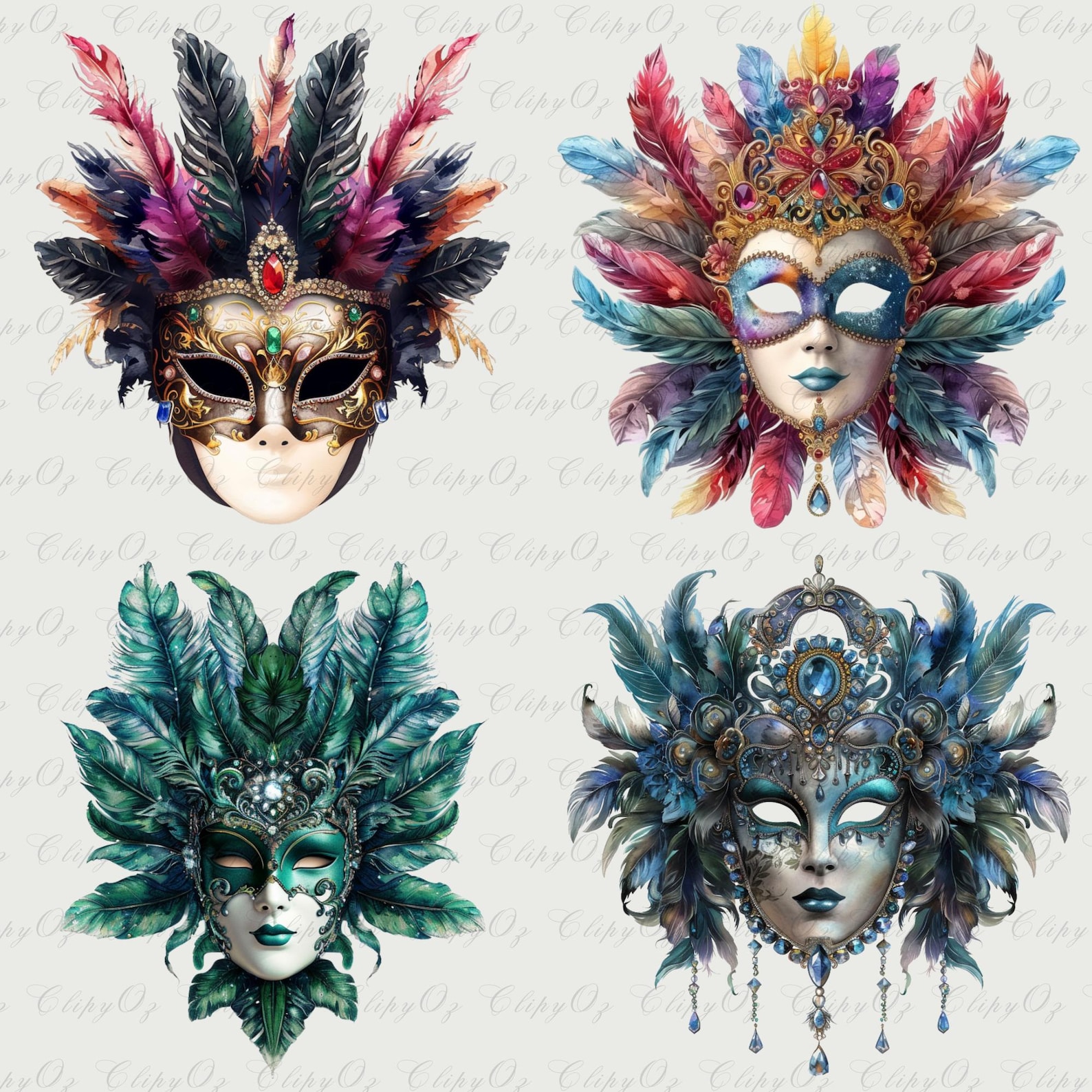 21 Venice Mask Festival | Carnival Mask Clipart | Printable Watercolor ...