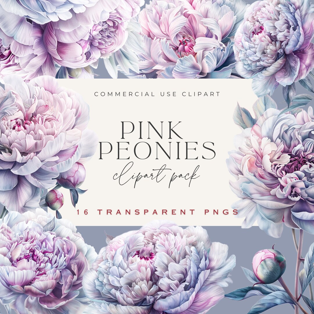 16 Peonies Clipart, Peony Print, Printable Watercolor Clipart, High ...