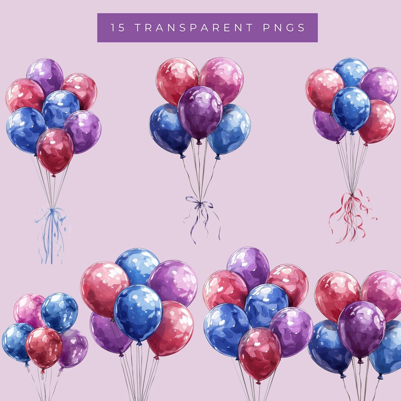 Watercolor Balloon Clipart Pack, Blue, Purple, Pink Balloons Clip Art ...