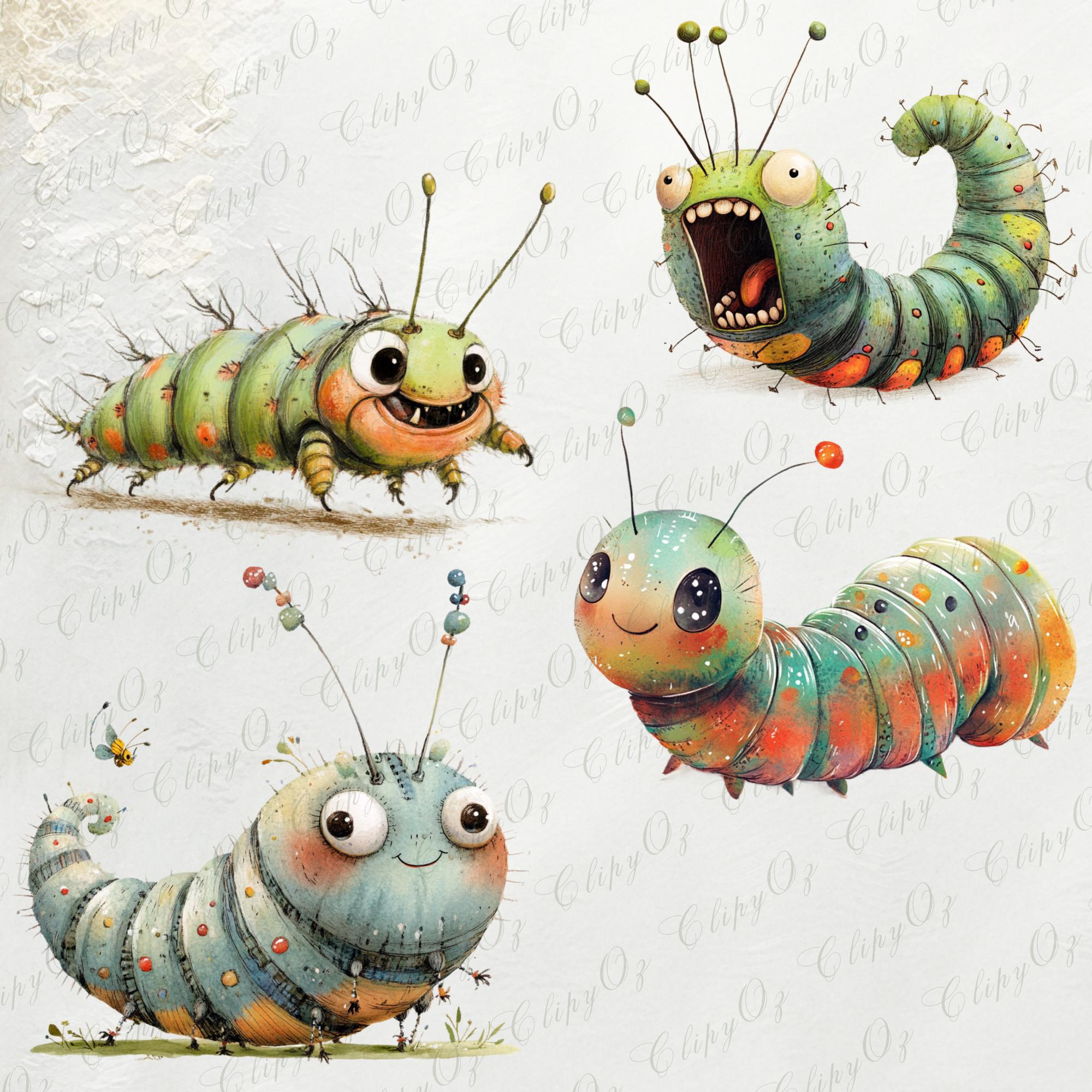 Silly Caterpillar Clipart PNG, Nursery Decor, Cartoon Art, Insect Cute ...