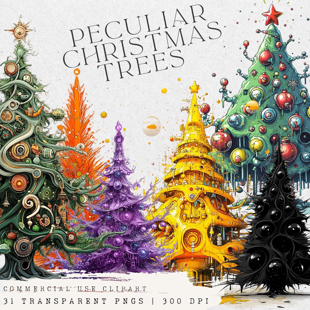 Whimsical Christmas Tree Clipart: Fun Holiday Trees (31 PNG) - Etsy