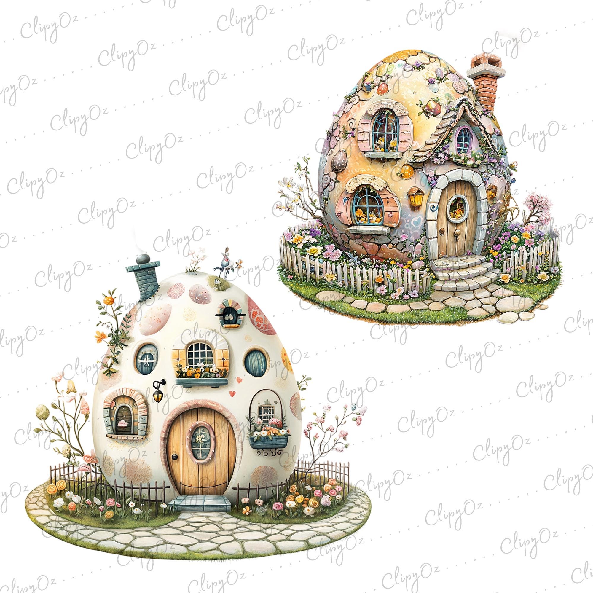 Whimsical Egg House Clipart: Easter Nursery Decor (PNG) - Etsy