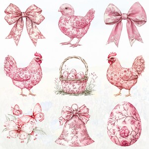 Pink Easter, Pink Toile Clipart, Pink Easter Graphics, Commercial Use ...