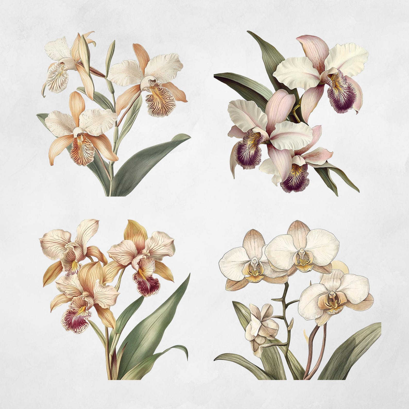 Vintage Orchid Clipart, Antique Flower Illustrations, Botanical Orchid ...