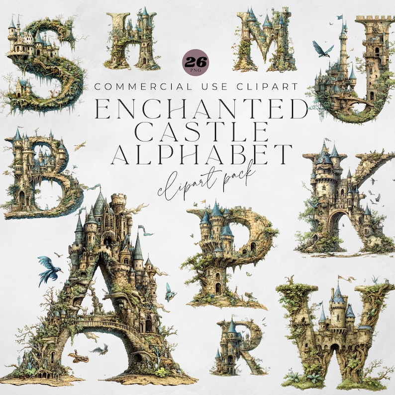 Enchanted Castle Alphabet Clipart | PNG | 26 High-resolution 300 DPI ...