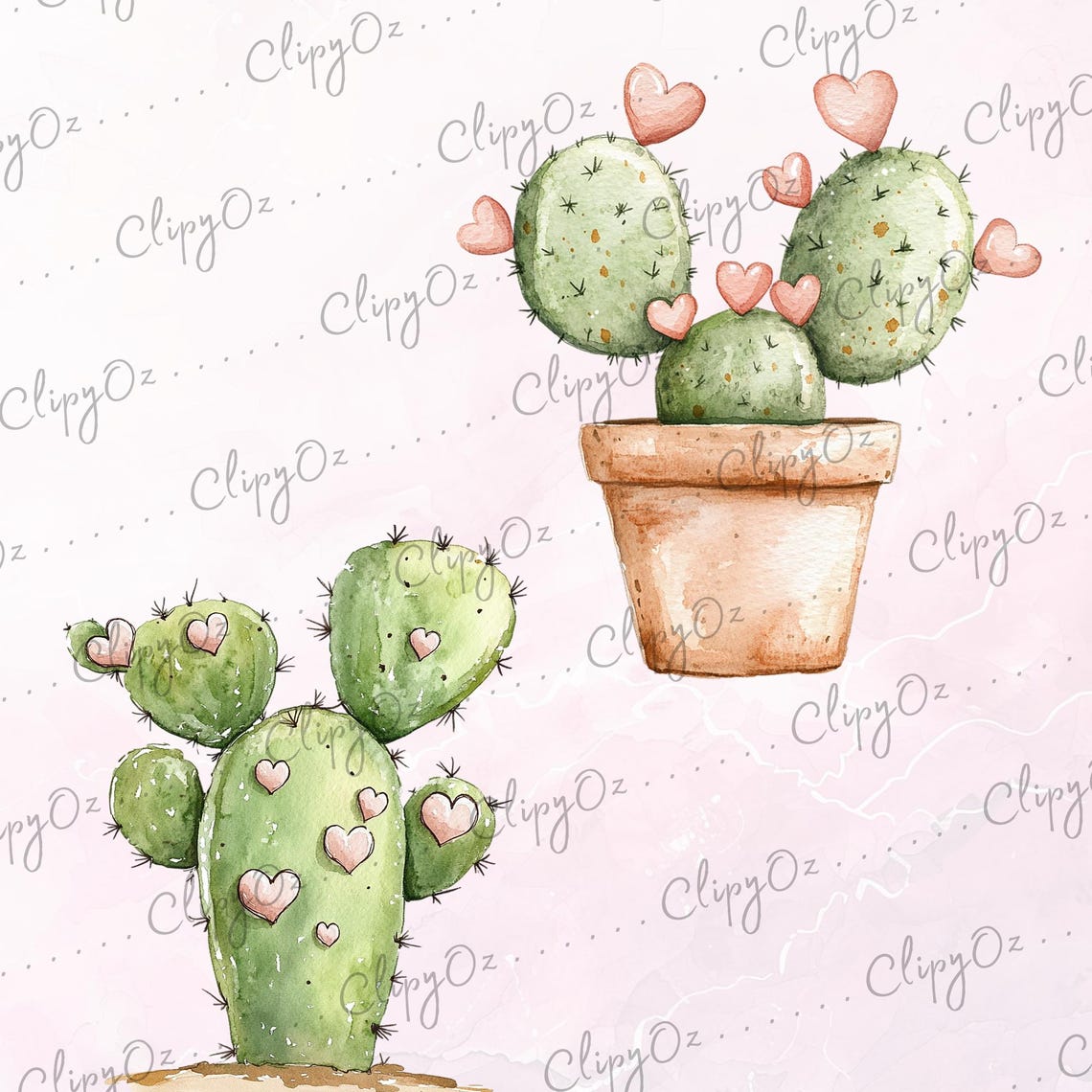 12 Watercolour Cactus Tree Clipart, Cute Cactus Graphic, Romantic ...