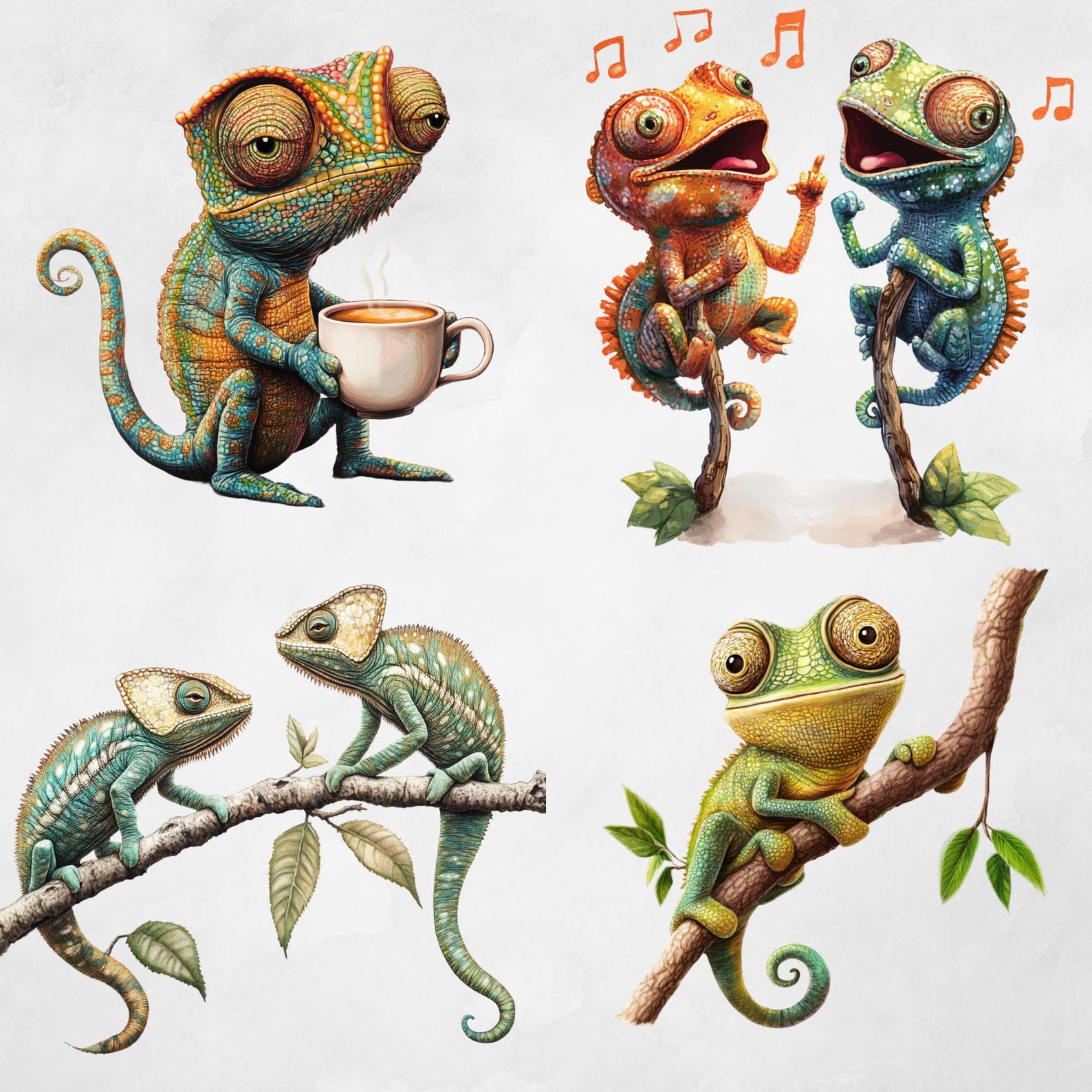 Watercolor Cute Chameleon Clipart PNG, Jungle PNG, Dancing Chameleon ...