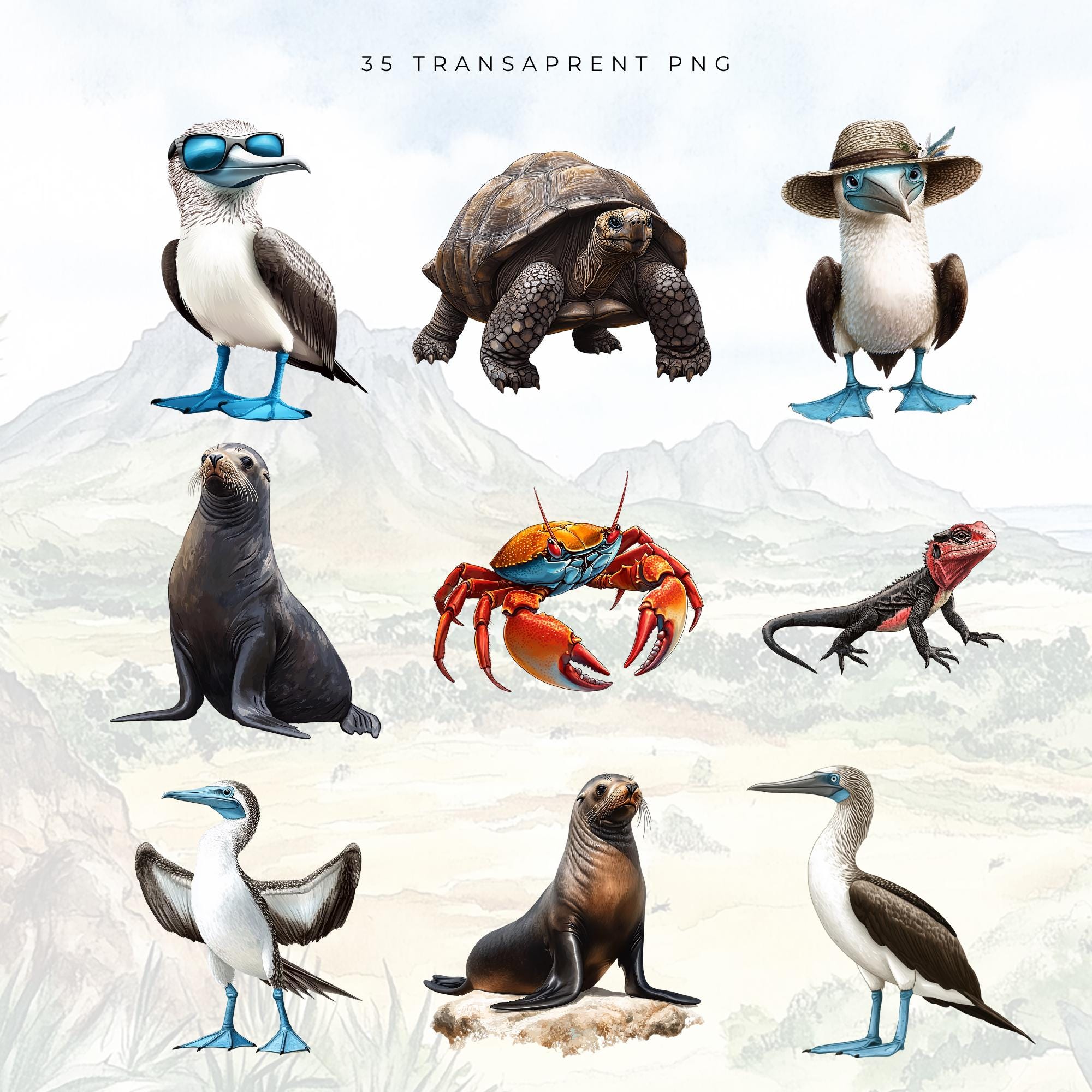 Galapagos Islands Clipart Set: Tropical Wildlife Pngs (commercial Use ...