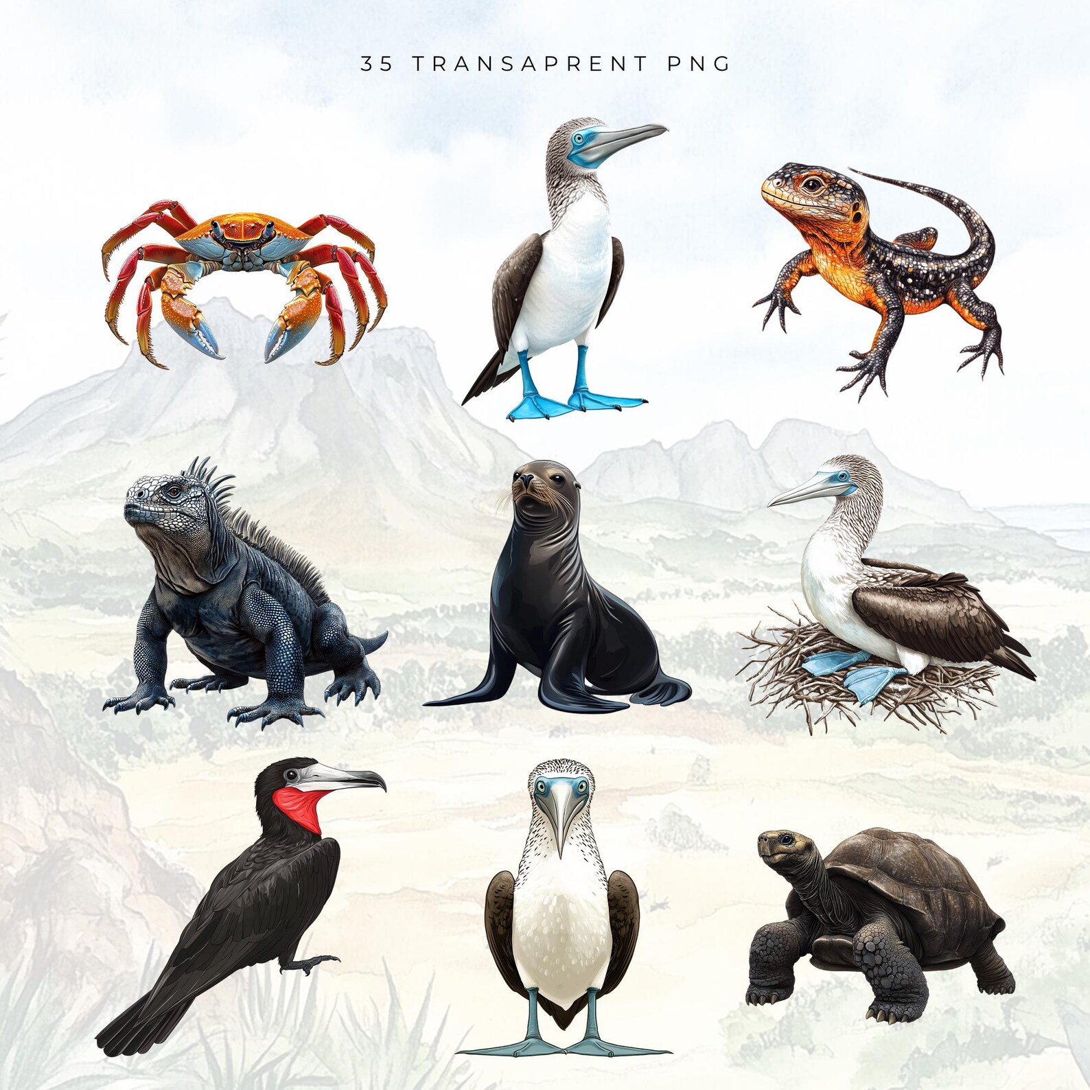 Galapagos Islands Clipart Set: Tropical Wildlife Pngs (commercial Use ...