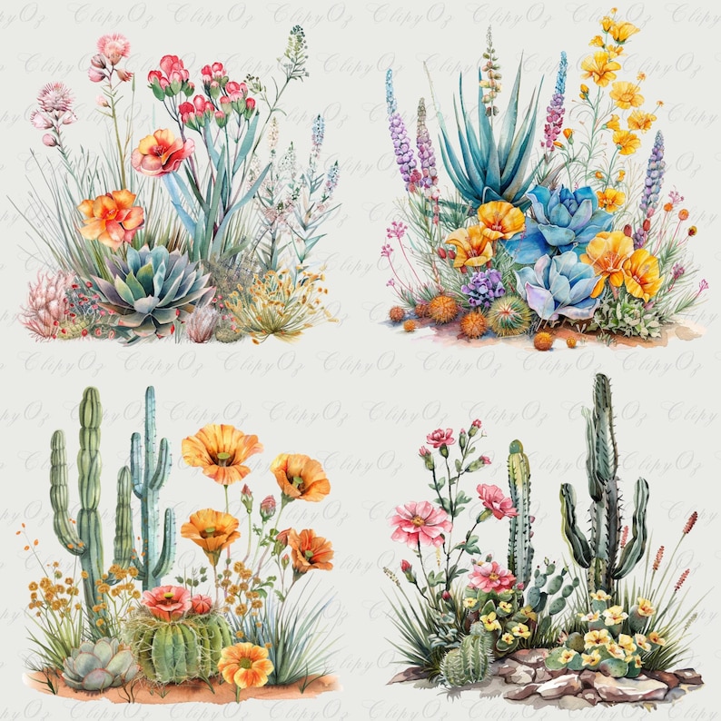 Watercolor Desert Florals Cactus Clipart, Cacti Graphics, Digital ...
