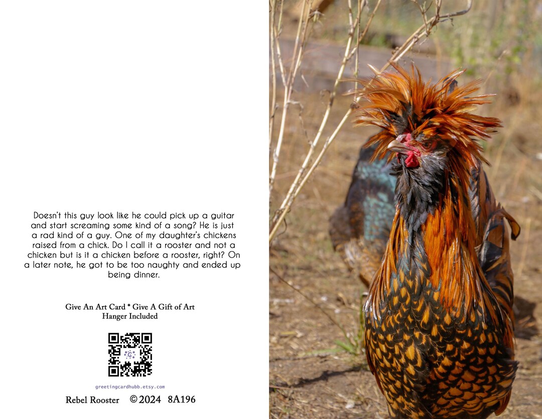 Rebel Rooster Art Card: Farm Animal Photo, Handmade Greeting - Etsy