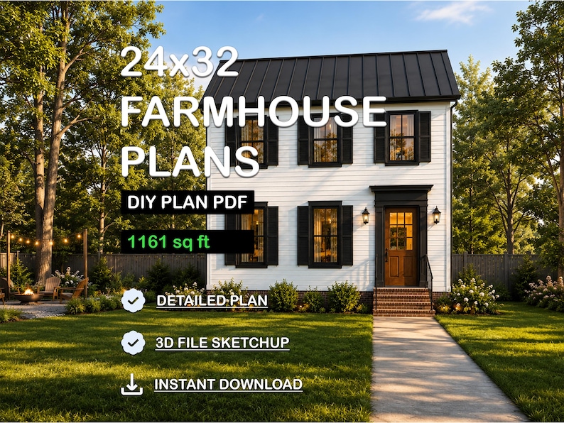 24x32 Modern Farmhouse Plans, 1161 Sq Ft Open Living Plan, 2 Story (PDF ...