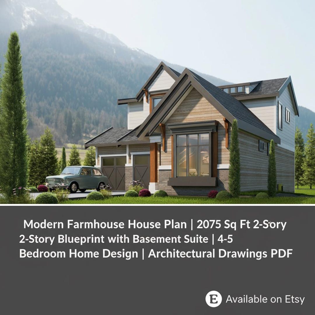 Modern Farmhouse Blueprint | 2-story House Plan With Basement (digital ...