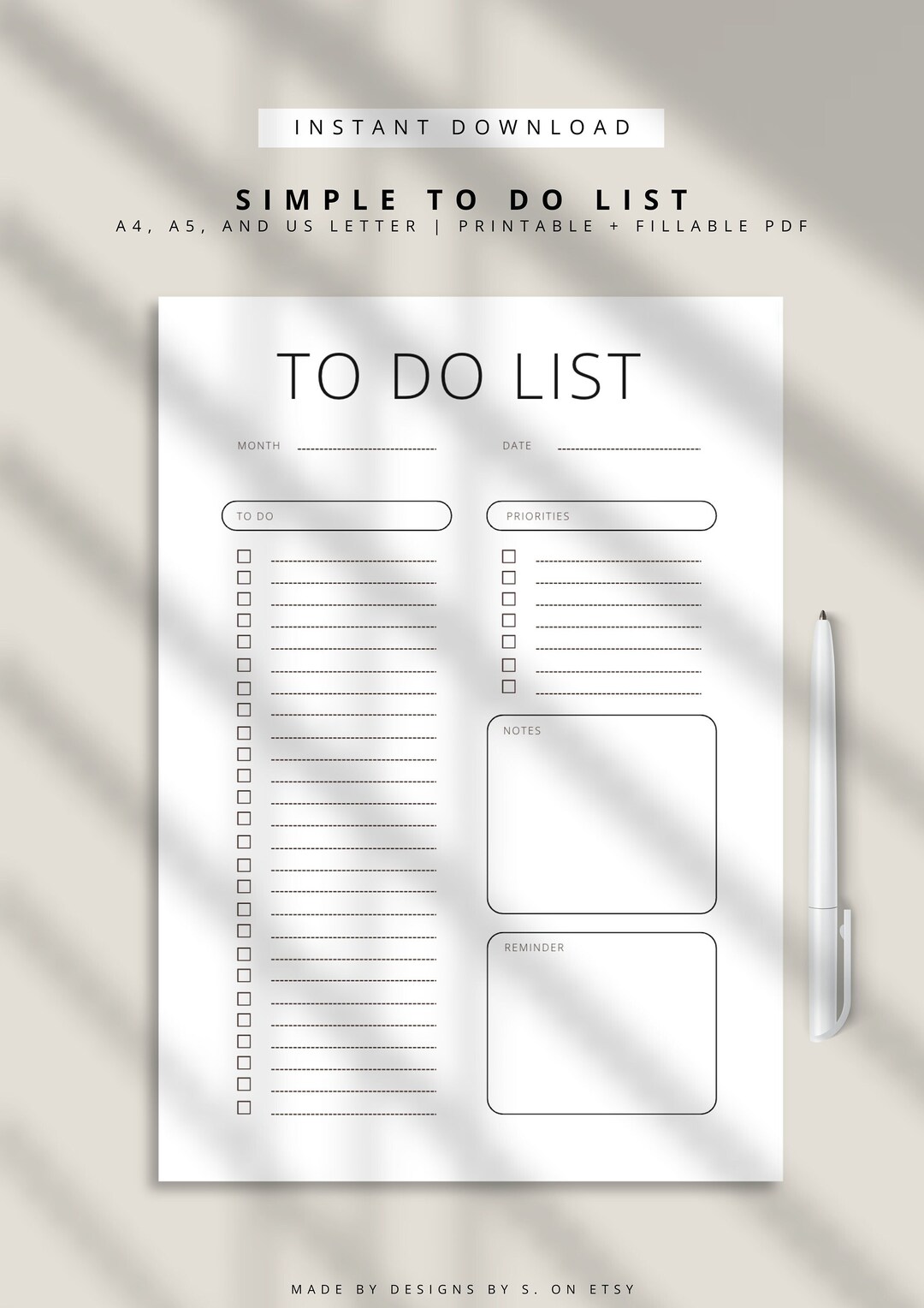 Minimal to Do List Printable, Simple Tasks List Template, Productivity ...