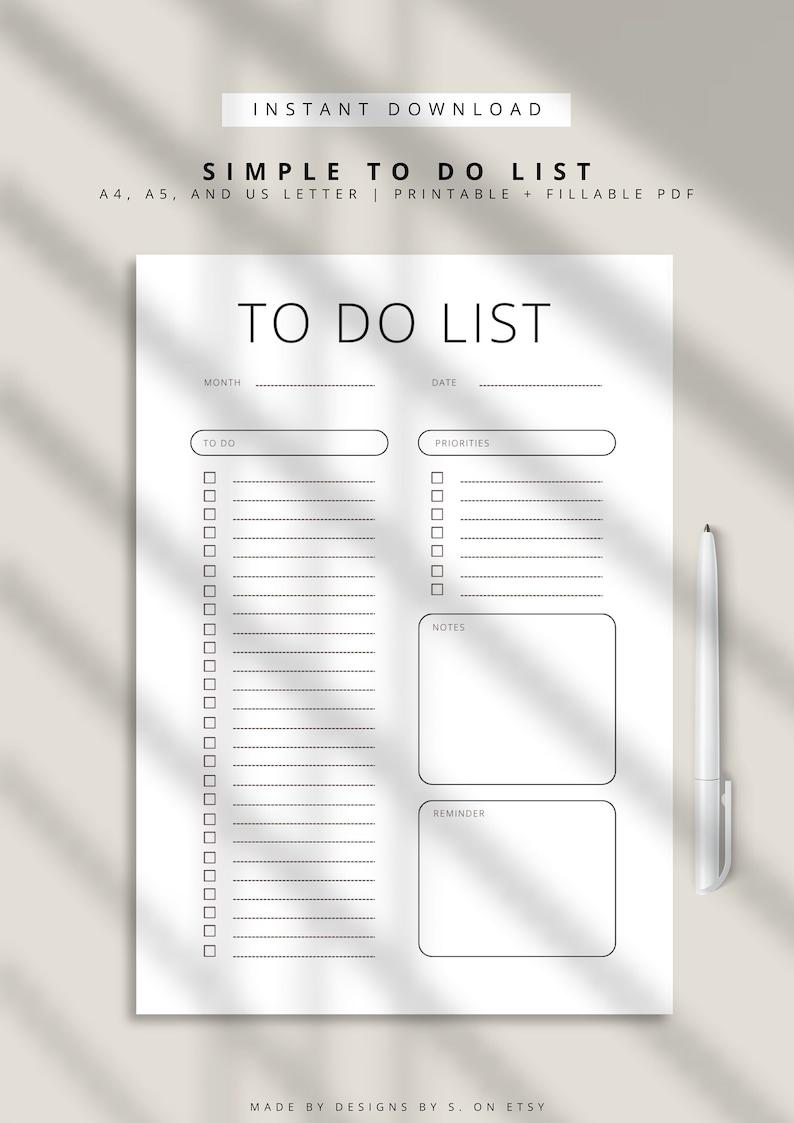 Minimal to Do List Printable, Simple Tasks List Template, Productivity ...
