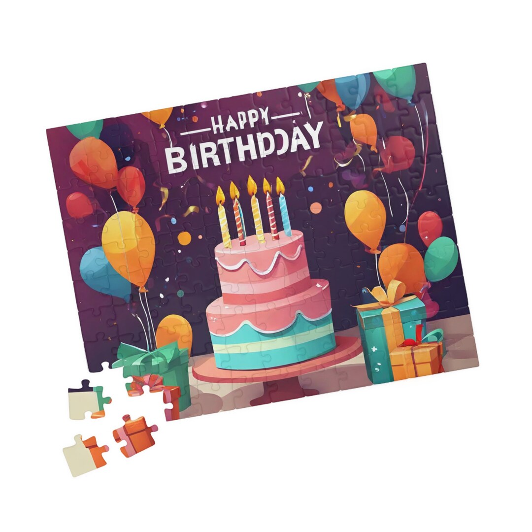 Happy Birthday Cake Puzzle Custom Celebration Jigsaw Birthday Party ...