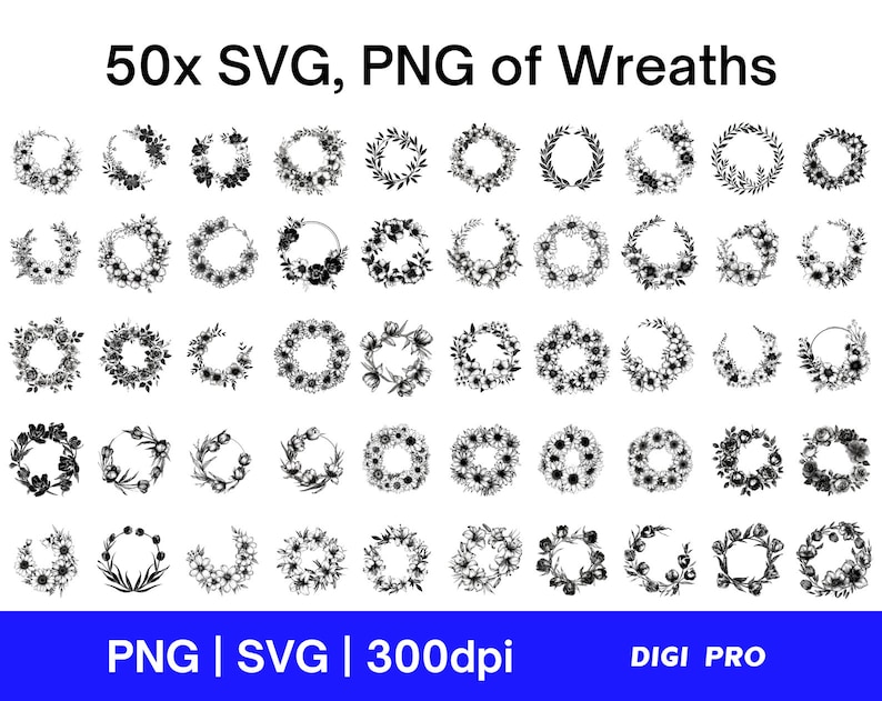 WREATH SVG, PNG 50x Bundle, Wreath Clipart, Wreath Svg, Wreath Png ...