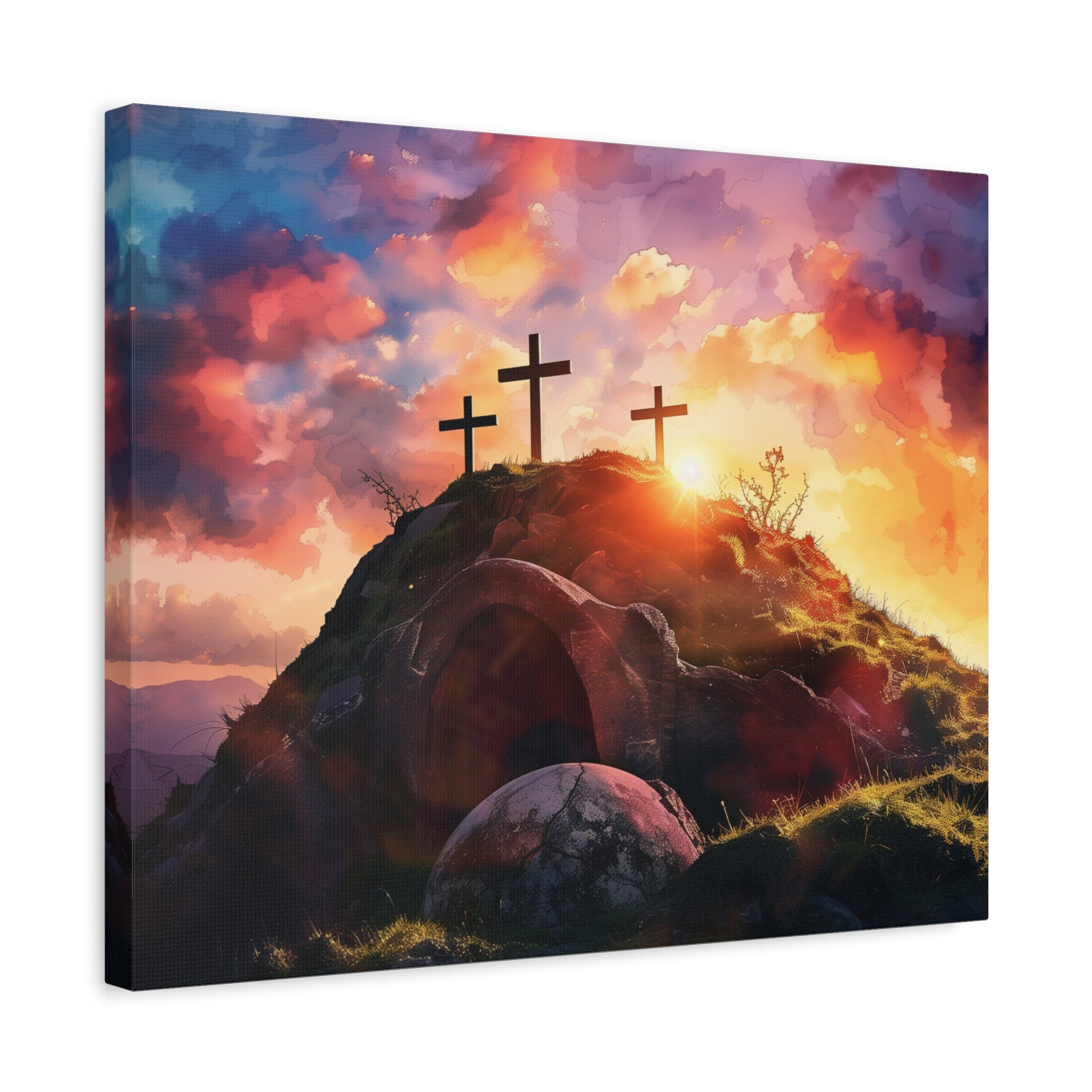 Watercolour Calvary Canvas, Jesus Crucifixion, Savior, Colorful Bible ...