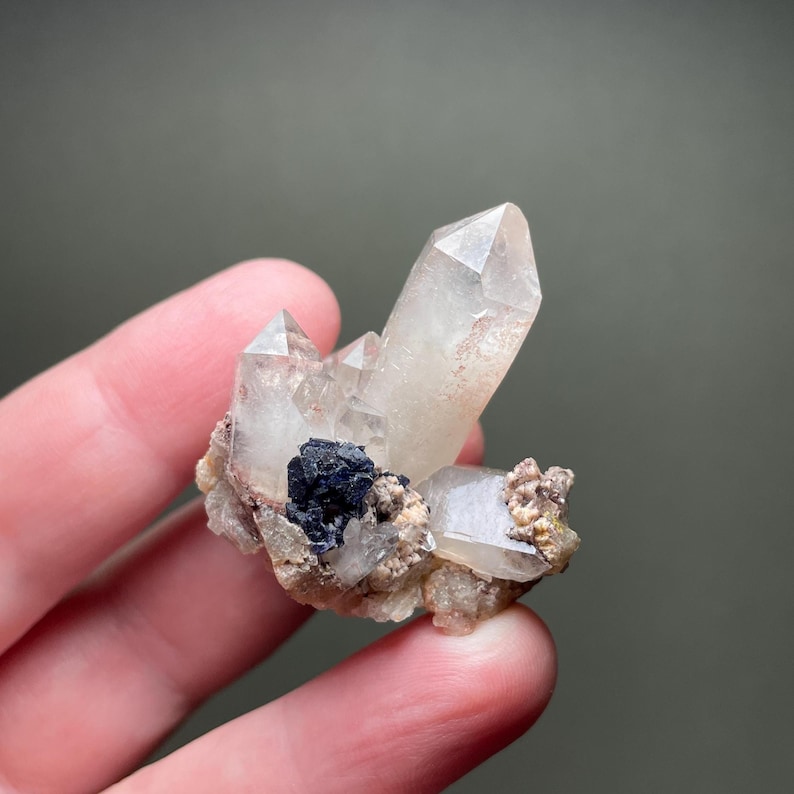 Quartz Crystal Point With Fluorite, Natural Specimen, India - Etsy
