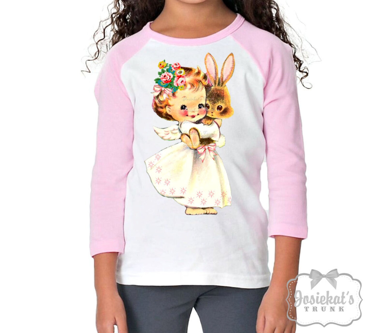 Girl Easter Shirt Bunny Angel Tshirt Easter Pink White - Etsy