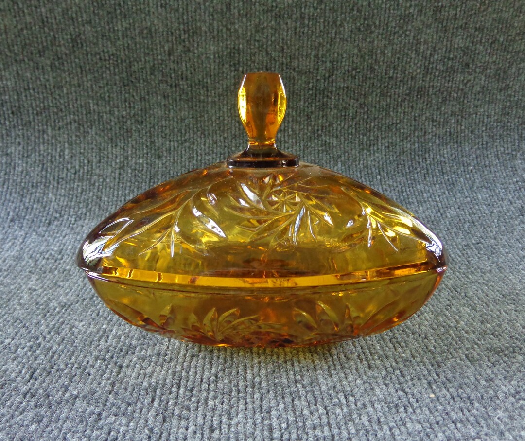 Vintage Amber Glass Triangle Shaped Candy Dish With Lid - Etsy