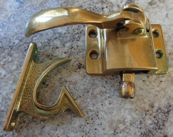 Vintage Ice Box Cabinet Door Handle With Catch Cast Brass Metal Used ...