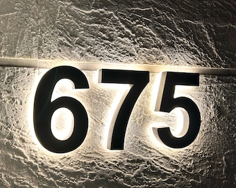 LED House Numbers, Illuminated Address Number Sign, Metal Backlit Door ...