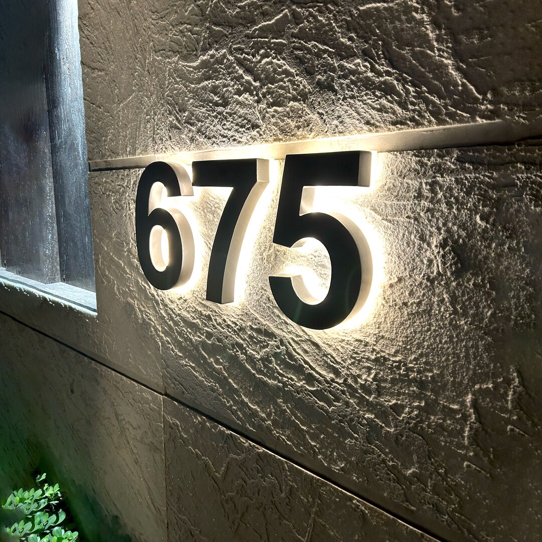 Modern LED Backlit House Numbers: 3D Metal Address Sign - Etsy