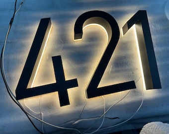 LED House Numbers, Illuminated Address Number Sign, Metal Backlit Door ...