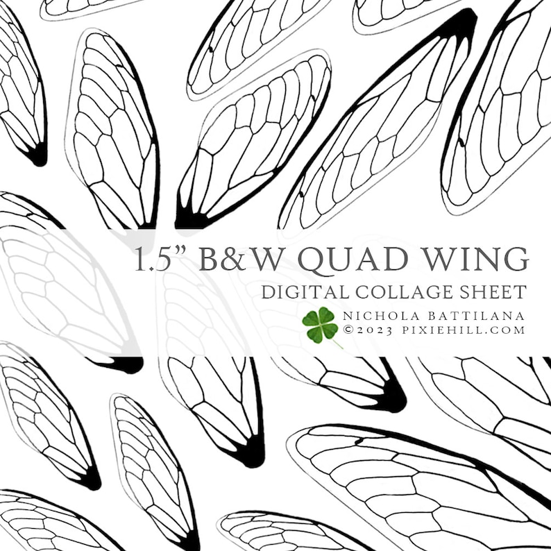 1.5" Inch Black and White Quad Fairy Wings Digital Download Collage ...