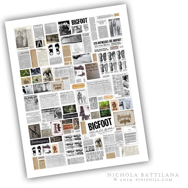 BIGFOOT SCRAPS Digital Collage Sheet PDF Download Miniature Newspaper ...