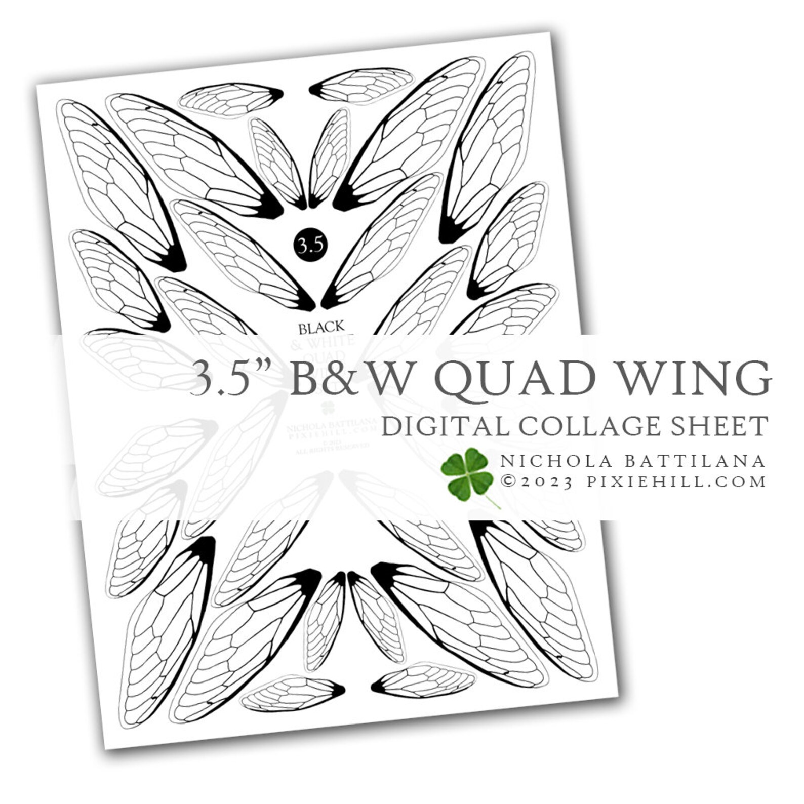 3.5 Inch Black and White Quad Fairy Wings Digital - Etsy