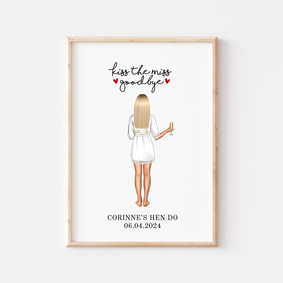 Personalised Kiss the Miss Goodbye Print, Hen Do Party HEN3 - Etsy