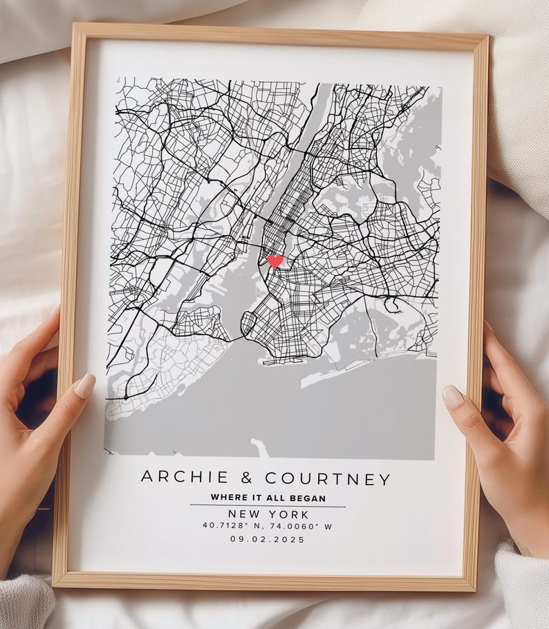 Personalised Couple Location Map Print, Engagement Gift - Etsy