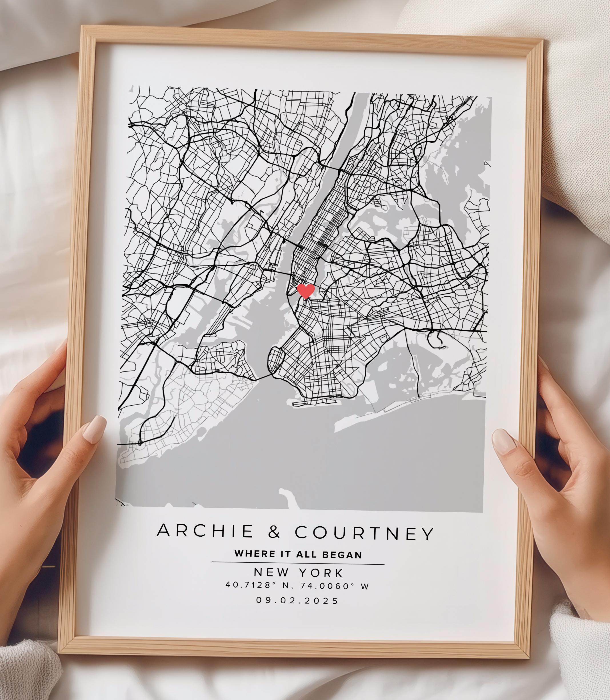Personalised Couple Location Map Print, Engagement Gift - Etsy
