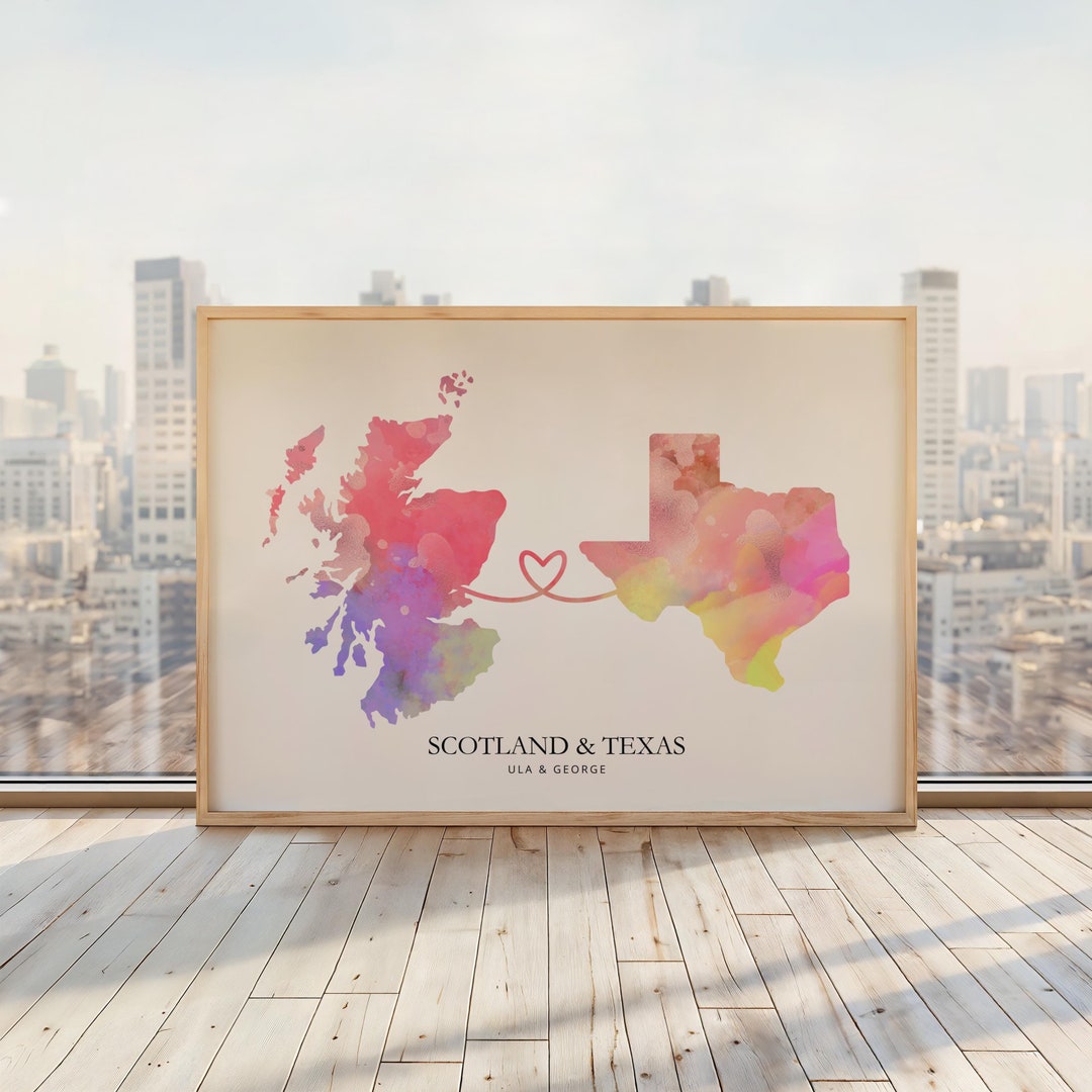 Custom Two Country Watercolor Map Print, Anniversary Gift - Etsy