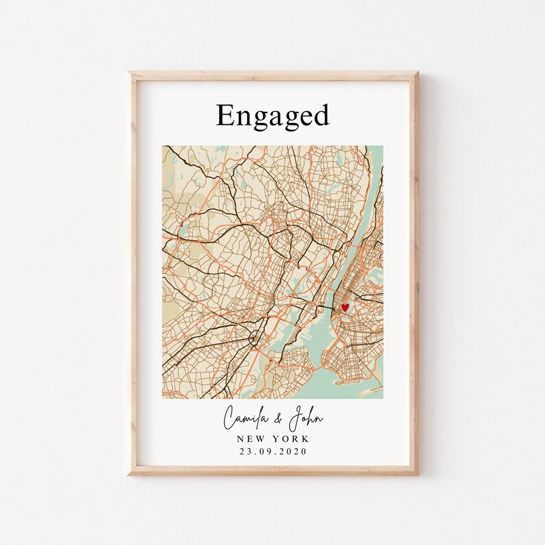 Personalized Engagement Map Print, Custom Location Gift - Etsy