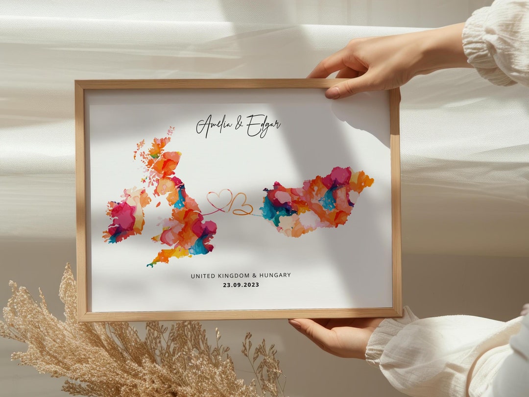 Personalised Watercolour Map Print – Two Location Custom Art - Etsy