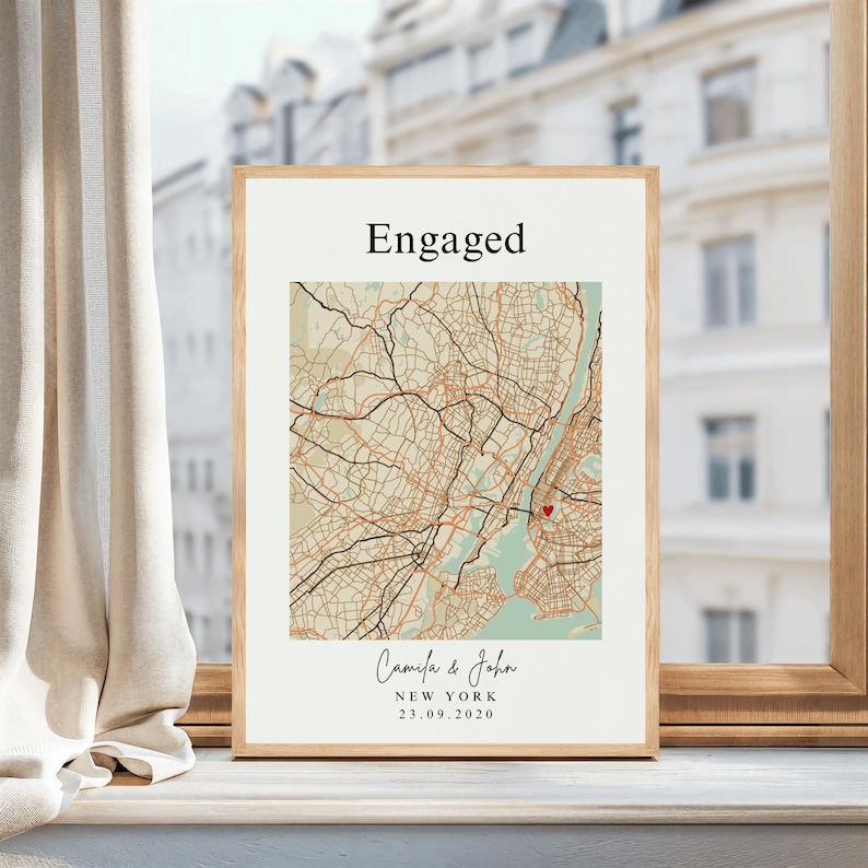 Personalized Engagement Map Print, Custom Location Gift - Etsy
