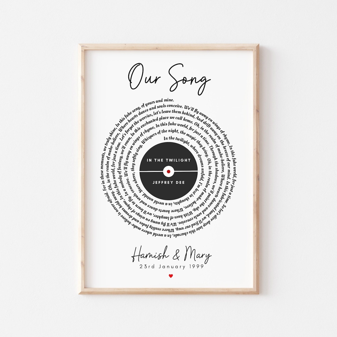 Custom Our Song Lyrics Print, Wedding Gift, Paper Anniversary, Music ...