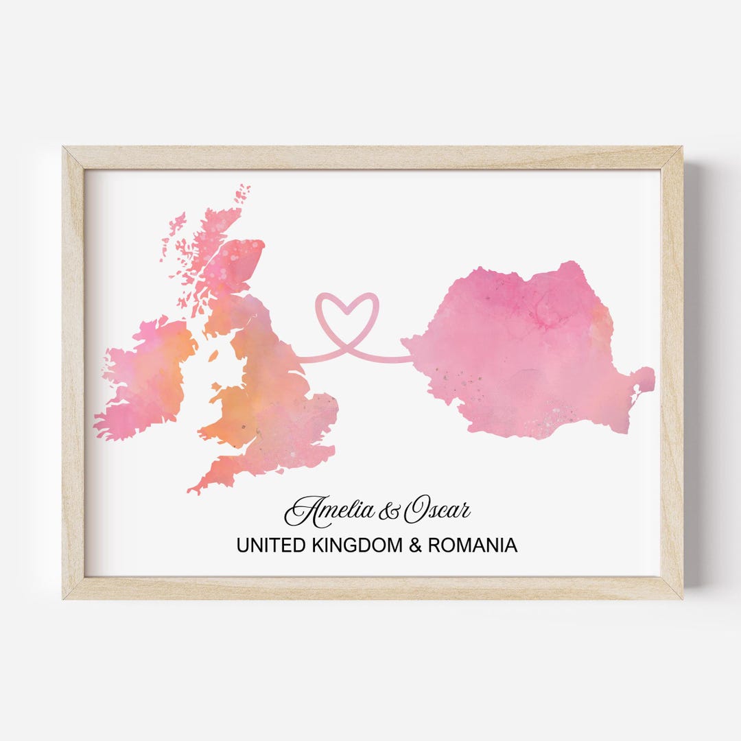 Custom Two Country Map Print, Personalized Watercolor Art - Etsy